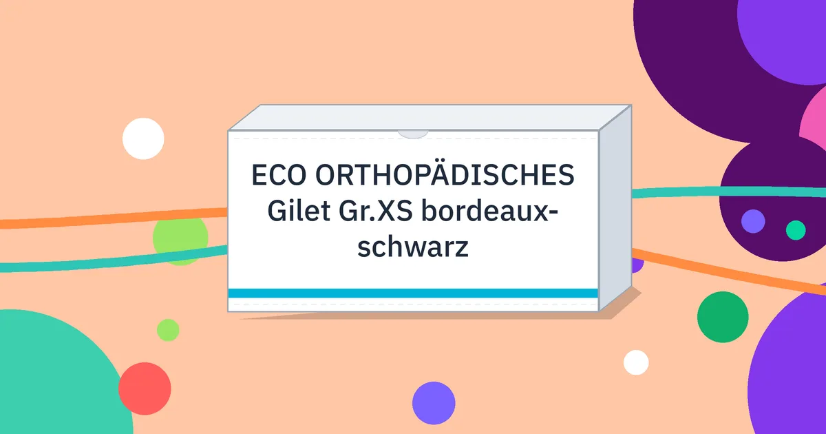 Symbolbild: Packung mit der Aufschrift ECO ORTHOPÄDISCHES Gilet Gr.XS bordeaux-schwarz (PZN 14334839) – Verfügbarkeit und Bezug in Apotheken in Frankfurt am Main