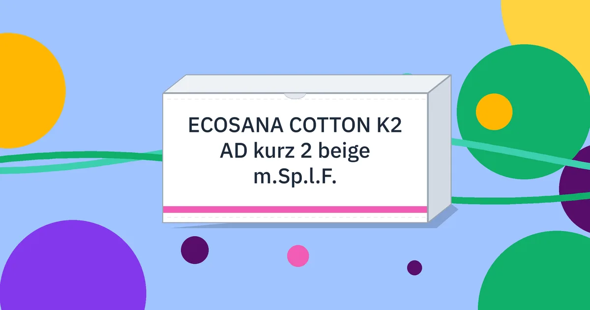 Symbolbild: Packung mit der Aufschrift ECOSANA COTTON K2 AD kurz 2 beige m.Sp.l.F. (PZN 16947428) – Verfügbarkeit und Bezug in Apotheken in Frankfurt am Main