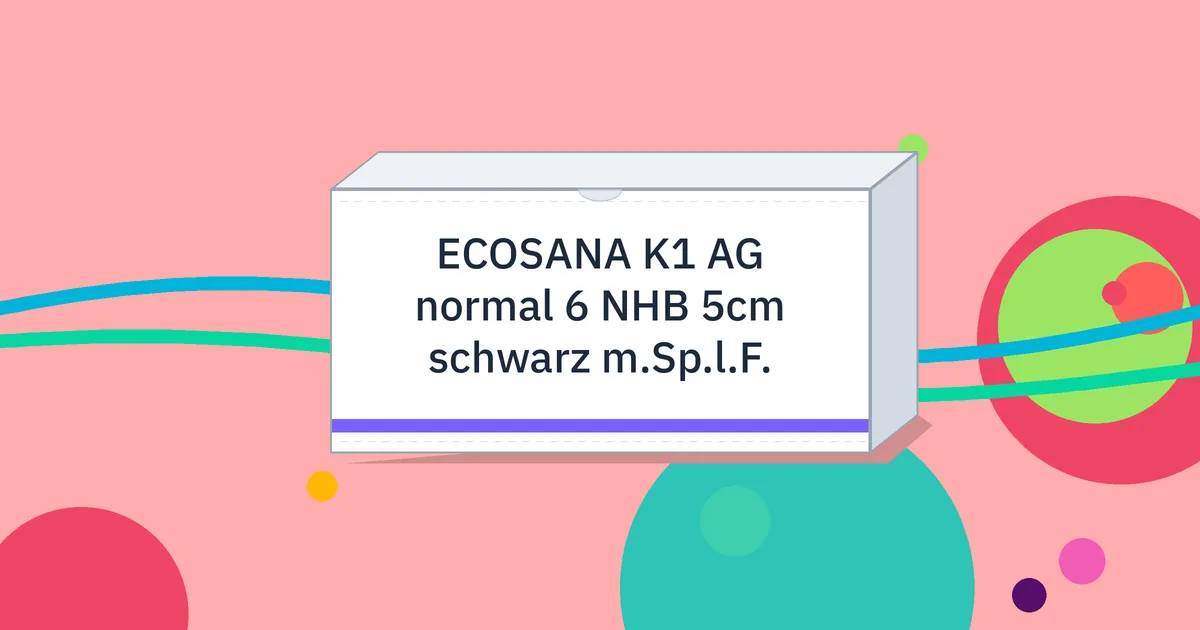 Symbolbild: Packung mit der Aufschrift ECOSANA K1 AG normal 6 NHB 5cm schwarz m.Sp.l.F. (PZN 04729560) – Verfügbarkeit und Bezug in Apotheken in Frankfurt am Main