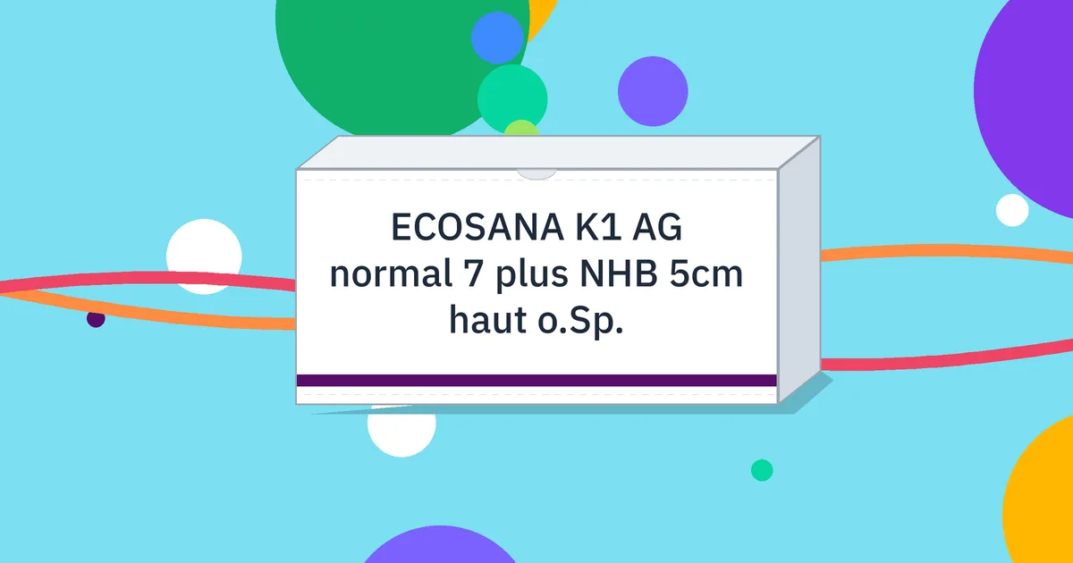 Symbolbild: Packung mit der Aufschrift ECOSANA K1 AG normal 7 plus NHB 5cm haut o.Sp. (PZN 04730988) – Verfügbarkeit und Bezug in Apotheken in Frankfurt am Main