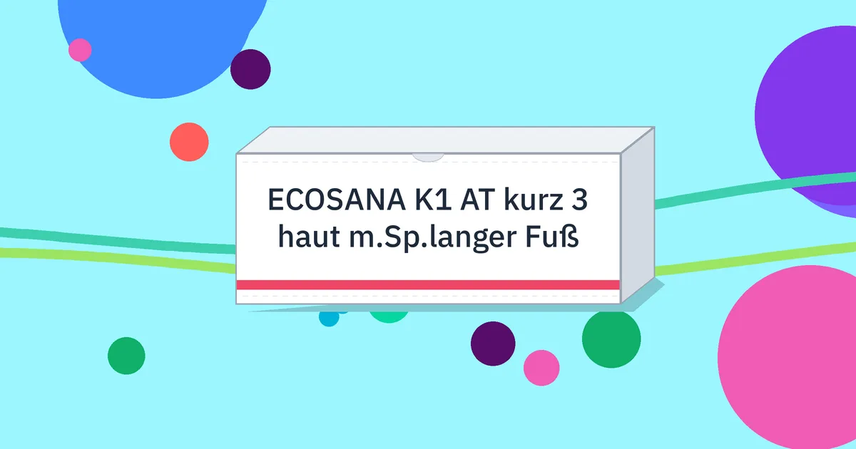 Symbolbild: Packung mit der Aufschrift ECOSANA K1 AT kurz 3 haut m.Sp.langer Fuß (PZN 04731700) – Verfügbarkeit und Bezug in Apotheken in Frankfurt am Main