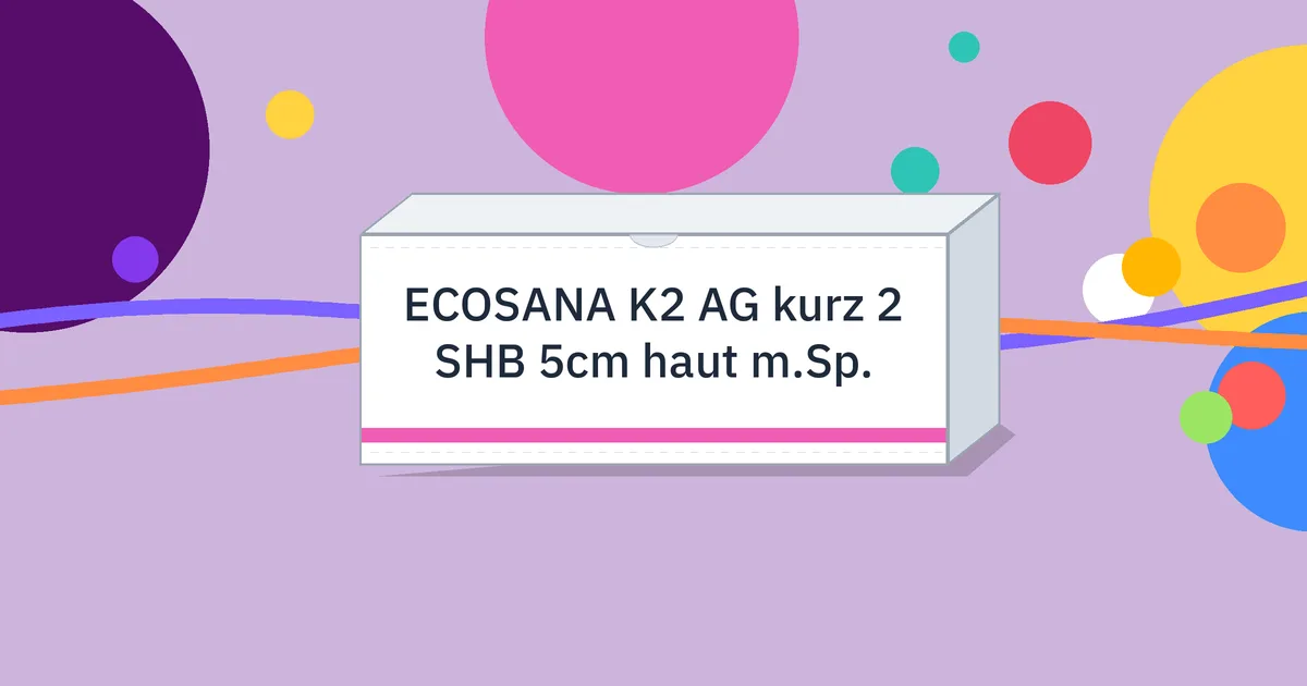 Symbolbild: Packung mit der Aufschrift ECOSANA K2 AG kurz 2 SHB 5cm haut m.Sp. (PZN 01398097) – Verfügbarkeit und Bezug in Apotheken in Frankfurt am Main