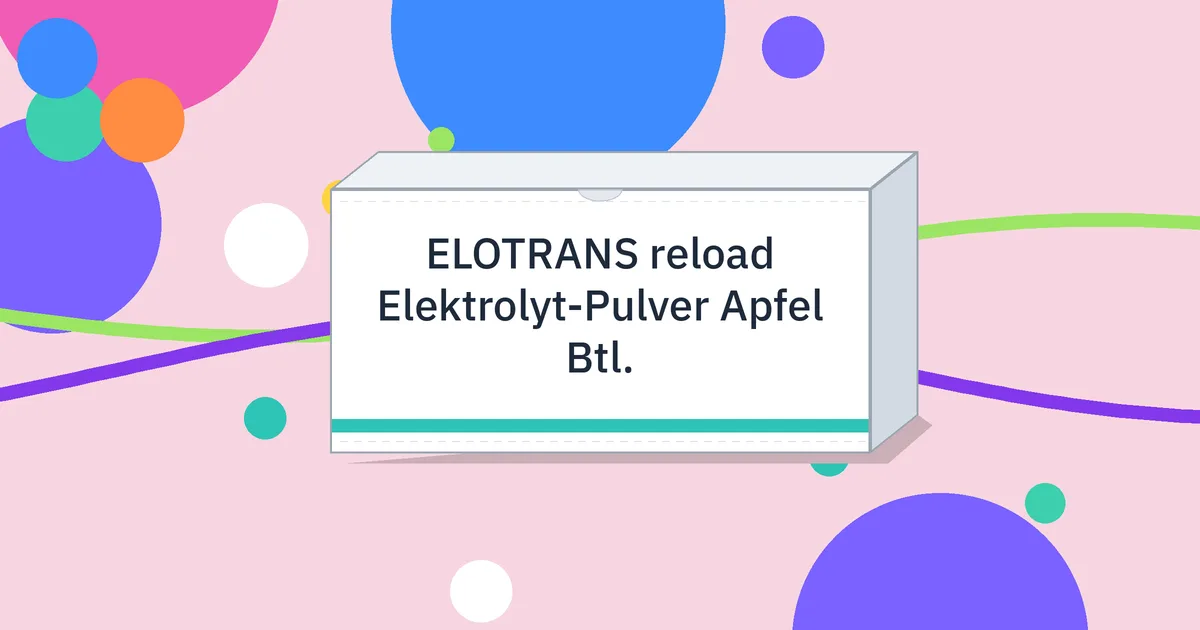 Symbolbild: Packung mit der Aufschrift ELOTRANS reload Elektrolyt-Pulver Apfel Btl. (PZN 19268573) – Verfügbarkeit und Bezug in Apotheken in Frankfurt am Main