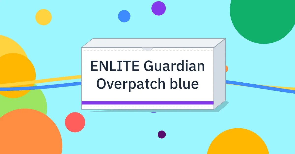 Symbolbild: Packung mit der Aufschrift ENLITE Guardian Overpatch blue (PZN 19864016) – Verfügbarkeit und Bezug in Apotheken in Frankfurt am Main