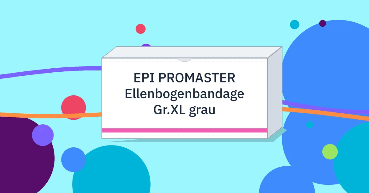 Symbolbild: Packung mit der Aufschrift EPI PROMASTER Ellenbogenbandage Gr.XL grau (PZN 10927689) – Verfügbarkeit und Bezug in Apotheken in Frankfurt am Main