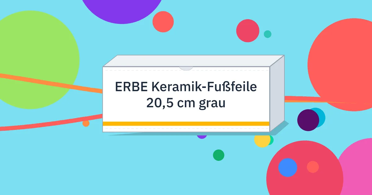 Symbolbild: Packung mit der Aufschrift ERBE Keramik-Fußfeile 20,5 cm grau (PZN 14220952) – Verfügbarkeit und Bezug in Apotheken in Frankfurt am Main