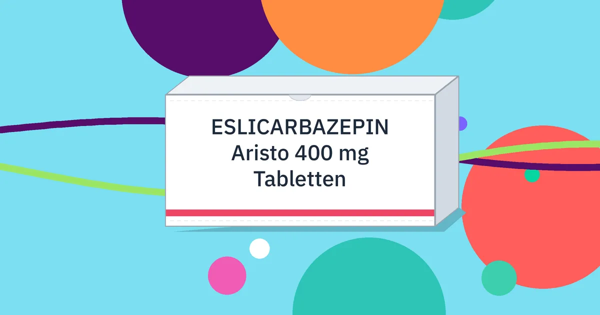 Symbolbild: Packung mit der Aufschrift ESLICARBAZEPIN Aristo 400 mg Tabletten (PZN 16850924) – Verfügbarkeit und Bezug in Apotheken in Frankfurt am Main