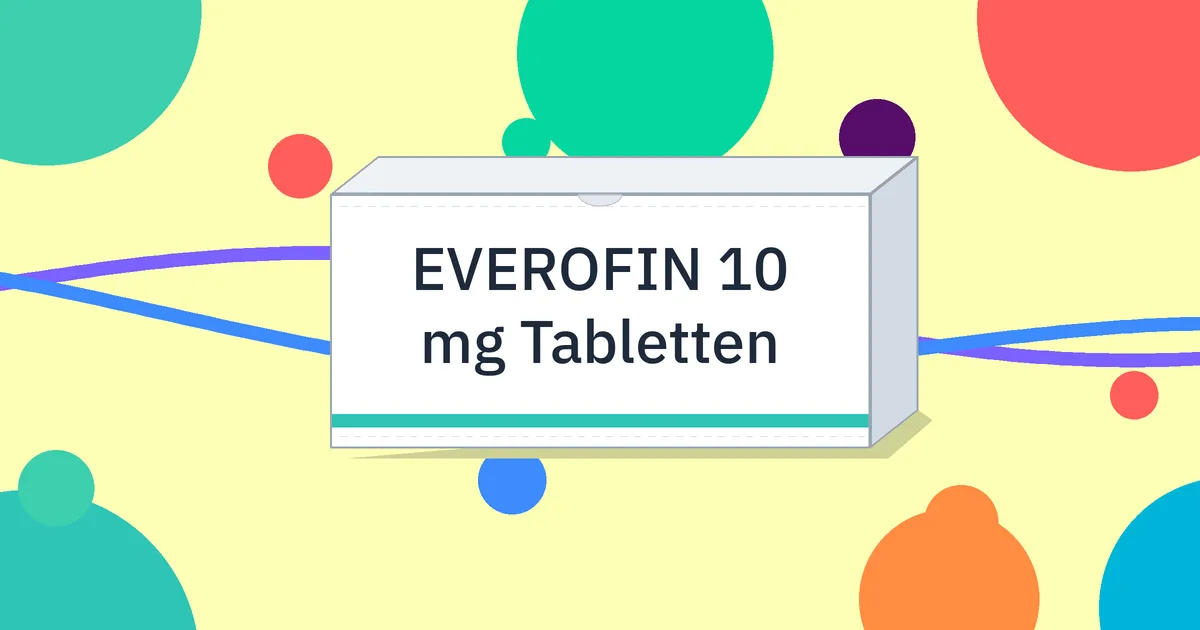 Symbolbild: Packung mit der Aufschrift EVEROFIN 10 mg Tabletten (PZN 17605351) – Verfügbarkeit und Bezug in Apotheken in Frankfurt am Main