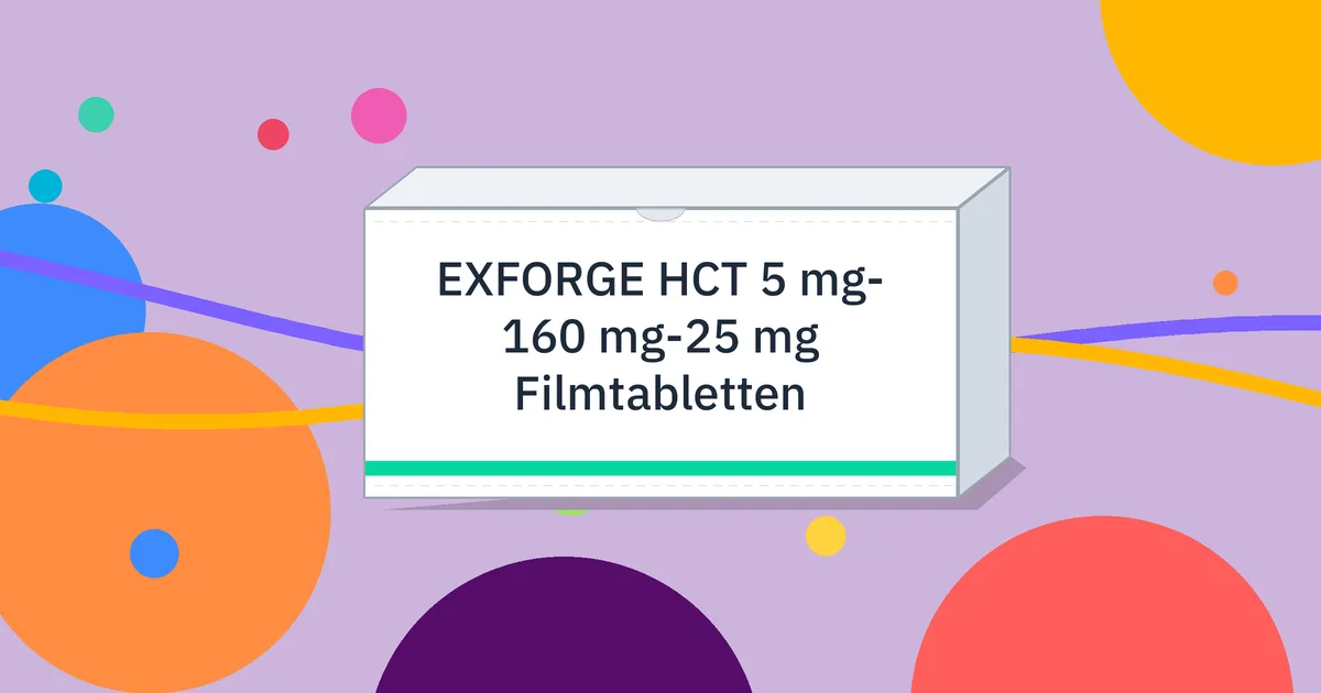 Symbolbild: Packung mit der Aufschrift EXFORGE HCT 5 mg-160 mg-25 mg Filmtabletten (PZN 10253558) – Verfügbarkeit und Bezug in Apotheken in Frankfurt am Main