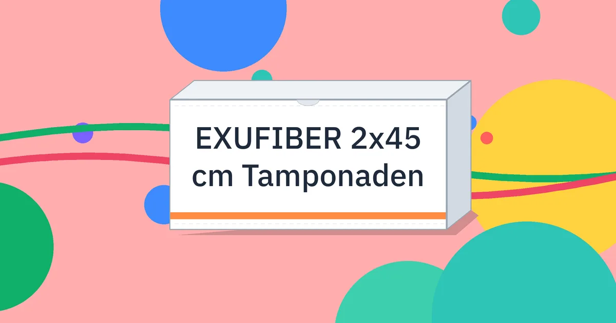 Symbolbild: Packung mit der Aufschrift EXUFIBER 2x45 cm Tamponaden (PZN 19785280) – Verfügbarkeit und Bezug in Apotheken in Frankfurt am Main