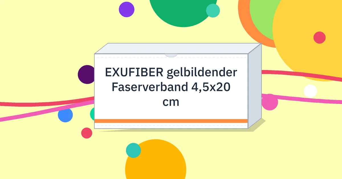 Symbolbild: Packung mit der Aufschrift EXUFIBER gelbildender Faserverband 4,5x20 cm (PZN 11152078) – Verfügbarkeit und Bezug in Apotheken in Frankfurt am Main
