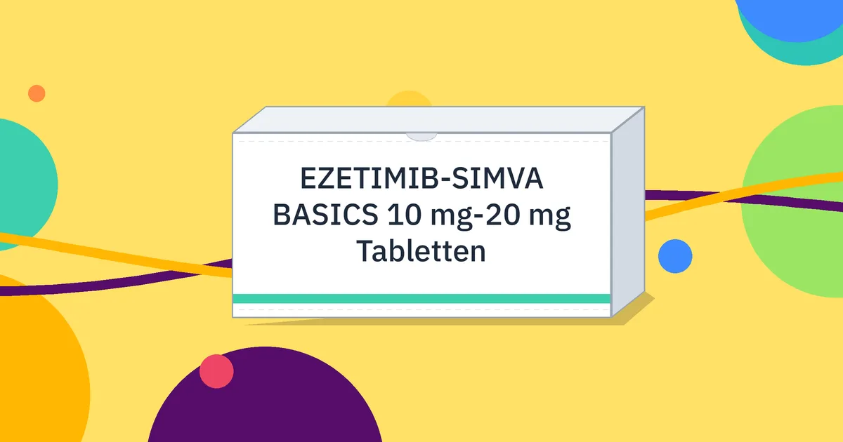 Symbolbild: Packung mit der Aufschrift EZETIMIB-SIMVA BASICS 10 mg-20 mg Tabletten (PZN 13828108) – Verfügbarkeit und Bezug in Apotheken in Frankfurt am Main