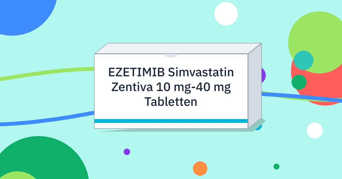 Symbolbild: Packung mit der Aufschrift EZETIMIB Simvastatin Zentiva 10 mg-40 mg Tabletten (PZN 14221153) – Verfügbarkeit und Bezug in Apotheken in Frankfurt am Main