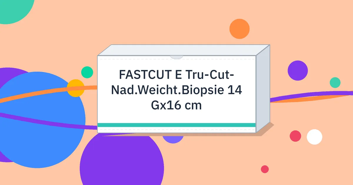 Symbolbild: Packung mit der Aufschrift FASTCUT E Tru-Cut-Nad.Weicht.Biopsie 14 Gx16 cm (PZN 19738725) – Verfügbarkeit und Bezug in Apotheken in Frankfurt am Main