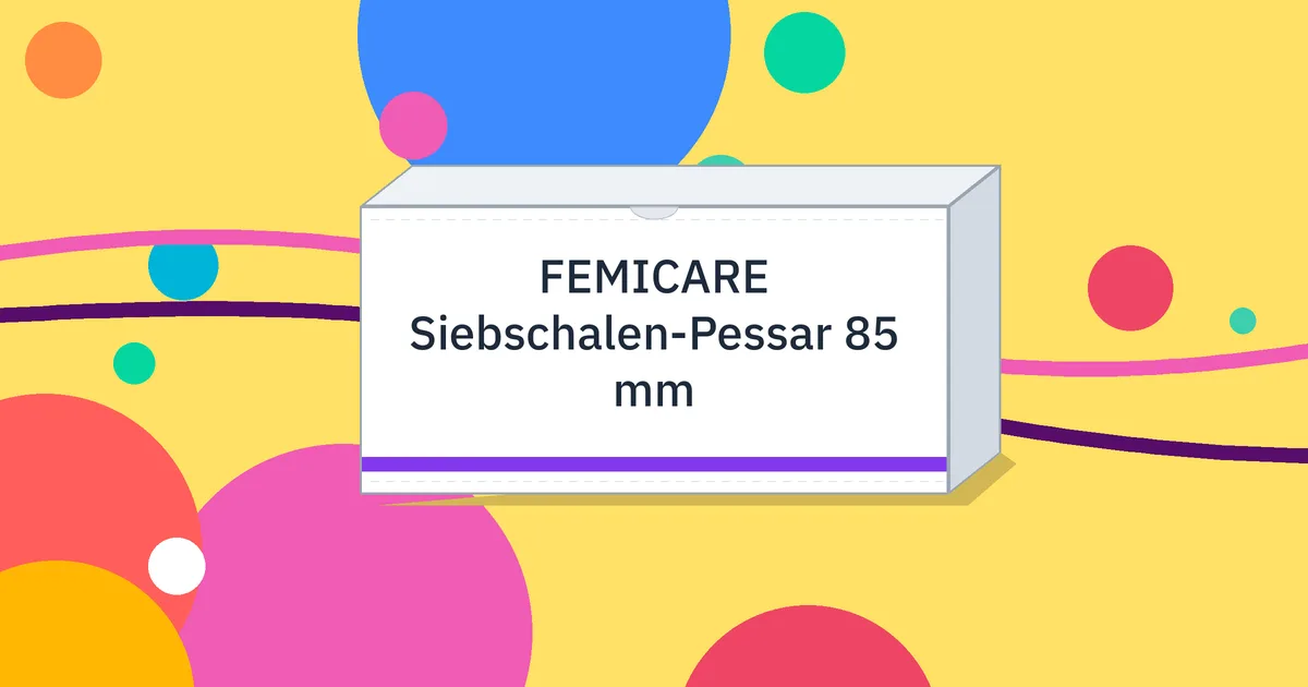 Symbolbild: Packung mit der Aufschrift FEMICARE Siebschalen-Pessar 85 mm (PZN 19336464) – Verfügbarkeit und Bezug in Apotheken in Frankfurt am Main