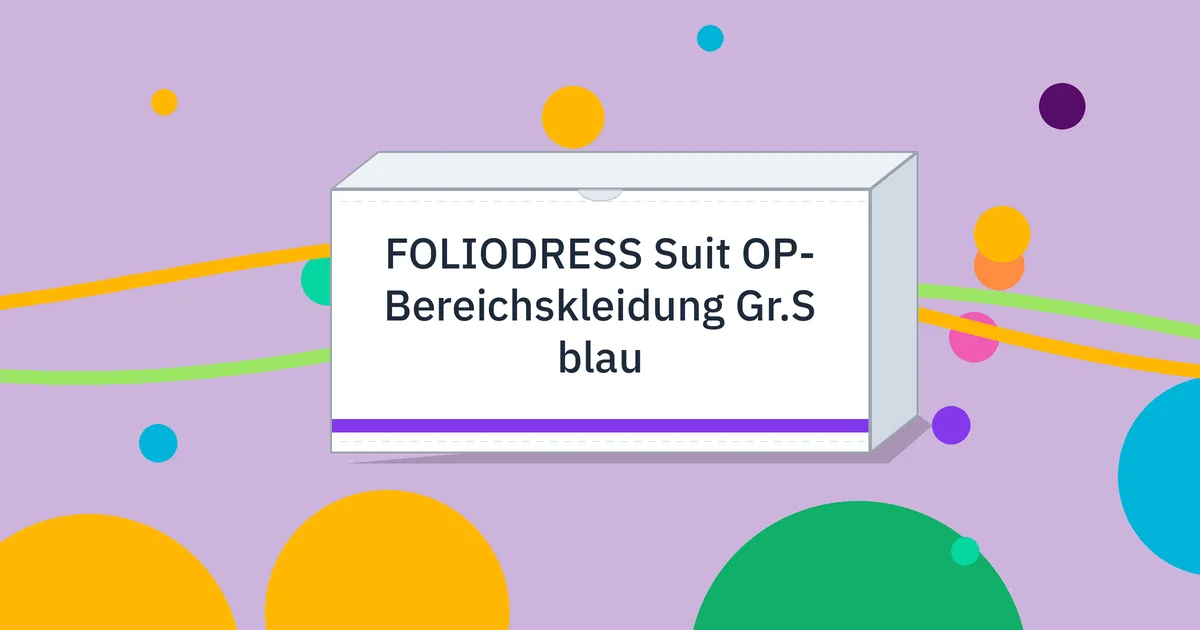 Symbolbild: Packung mit der Aufschrift FOLIODRESS Suit OP-Bereichskleidung Gr.S blau (PZN 00073542) – Verfügbarkeit und Bezug in Apotheken in Frankfurt am Main