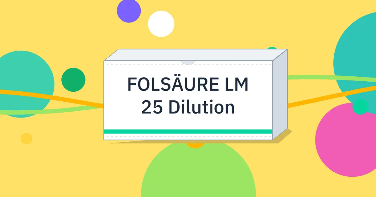 Symbolbild: Packung mit der Aufschrift FOLSÄURE LM 25 Dilution (PZN 12873271) – Verfügbarkeit und Bezug in Apotheken in Frankfurt am Main