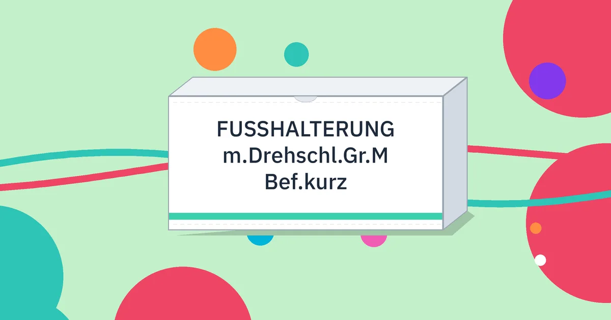 Symbolbild: Packung mit der Aufschrift FUSSHALTERUNG m.Drehschl.Gr.M Bef.kurz (PZN 11574419) – Verfügbarkeit und Bezug in Apotheken in Frankfurt am Main