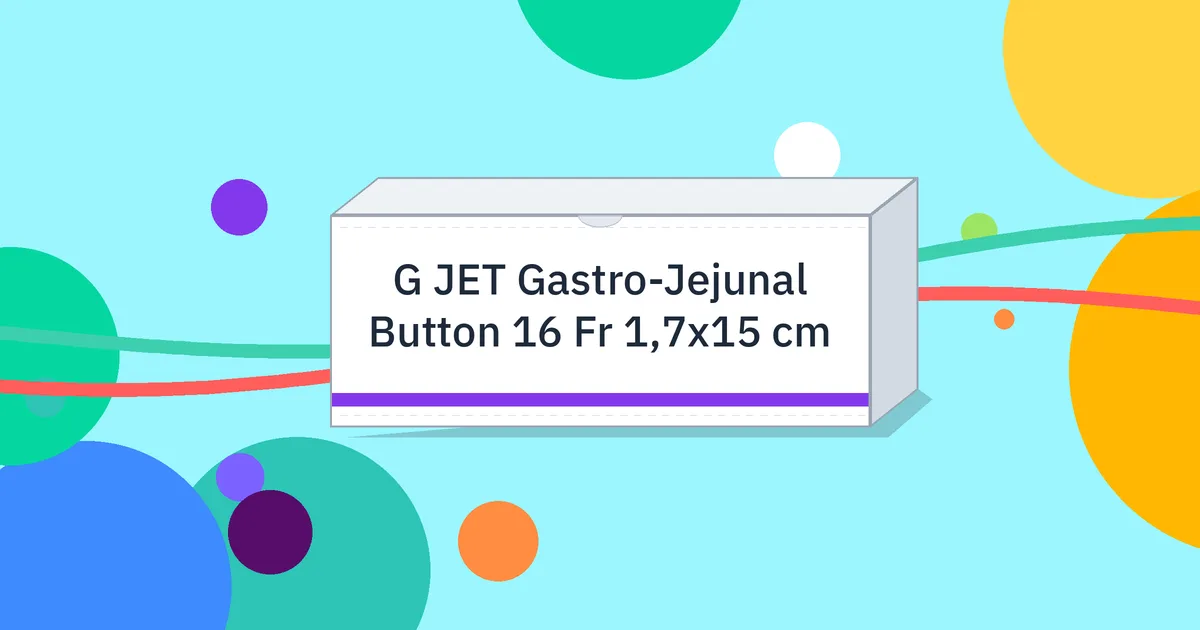 Symbolbild: Packung mit der Aufschrift G JET Gastro-Jejunal Button 16 Fr 1,7x15 cm (PZN 14346819) – Verfügbarkeit und Bezug in Apotheken in Frankfurt am Main