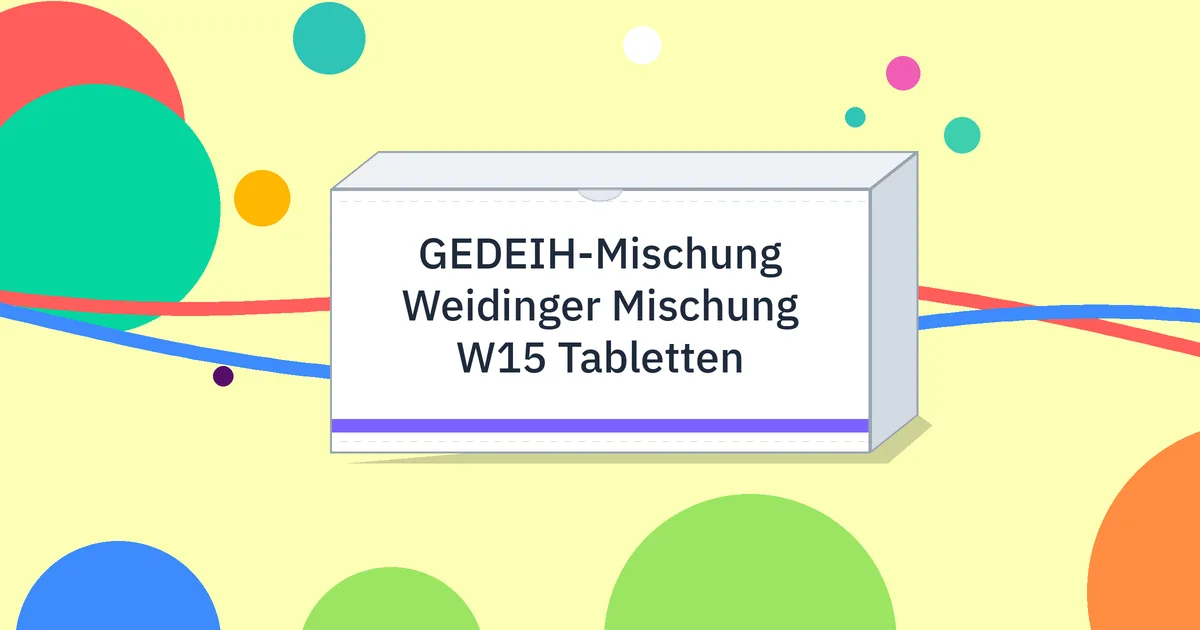 Symbolbild: Packung mit der Aufschrift GEDEIH-Mischung Weidinger Mischung W15 Tabletten (PZN 13867628) – Verfügbarkeit und Bezug in Apotheken in Frankfurt am Main