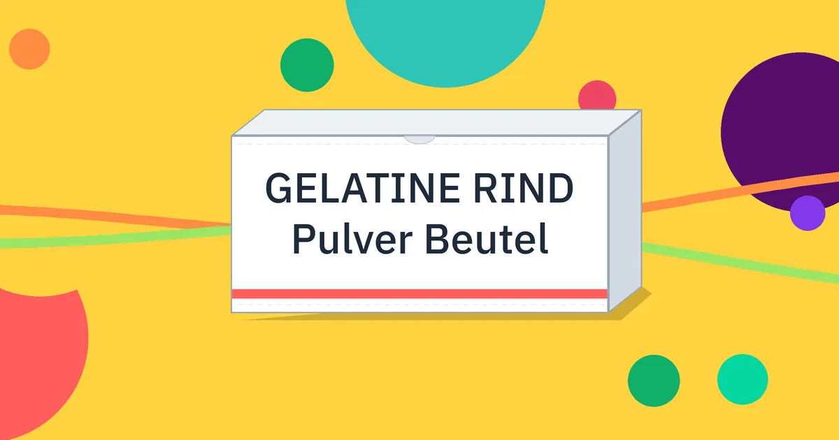 Symbolbild: Packung mit der Aufschrift GELATINE RIND Pulver Beutel (PZN 06197771) – Verfügbarkeit und Bezug in Apotheken in Frankfurt am Main
