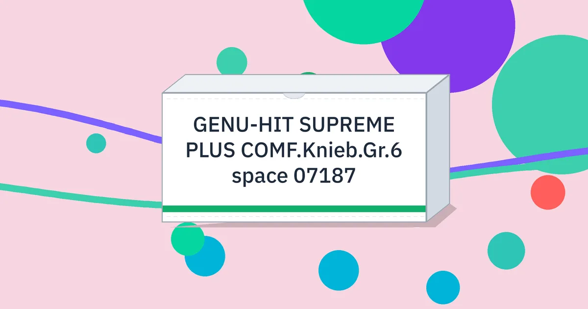 Symbolbild: Packung mit der Aufschrift GENU-HIT SUPREME PLUS COMF.Knieb.Gr.6 space 07187 (PZN 20095818) – Verfügbarkeit und Bezug in Apotheken in Frankfurt am Main