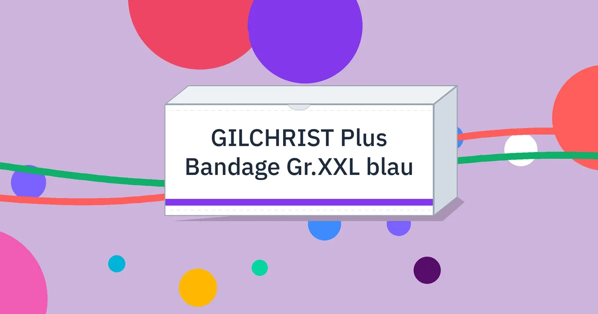 Symbolbild: Packung mit der Aufschrift GILCHRIST Plus Bandage Gr.XXL blau (PZN 04914116) – Verfügbarkeit und Bezug in Apotheken in Frankfurt am Main
