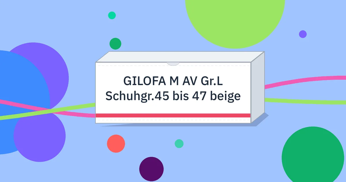 Symbolbild: Packung mit der Aufschrift GILOFA M AV Gr.L Schuhgr.45 bis 47 beige (PZN 16726555) – Verfügbarkeit und Bezug in Apotheken in Frankfurt am Main