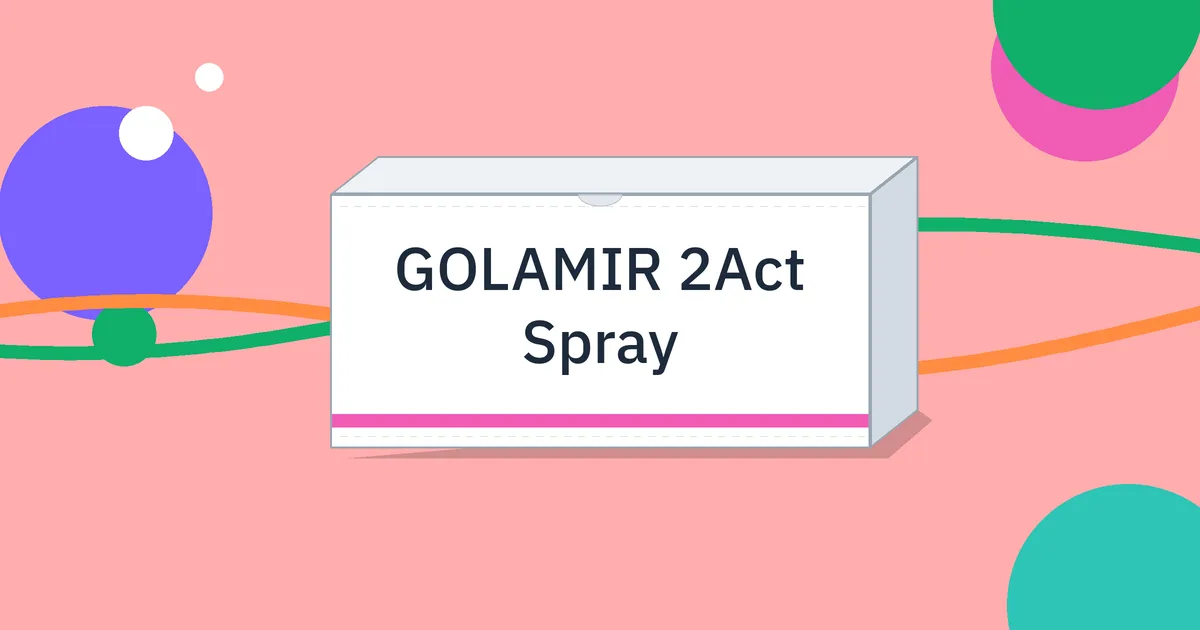 Symbolbild: Packung mit der Aufschrift GOLAMIR 2Act Spray (PZN 11173241) – Verfügbarkeit und Bezug in Apotheken in Frankfurt am Main