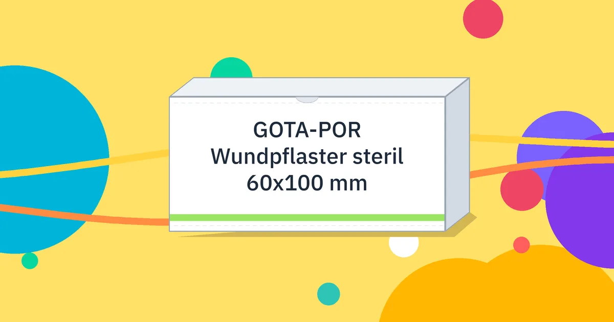Symbolbild: Packung mit der Aufschrift GOTA-POR Wundpflaster steril 60x100 mm (PZN 04473296) – Verfügbarkeit und Bezug in Apotheken in Frankfurt am Main
