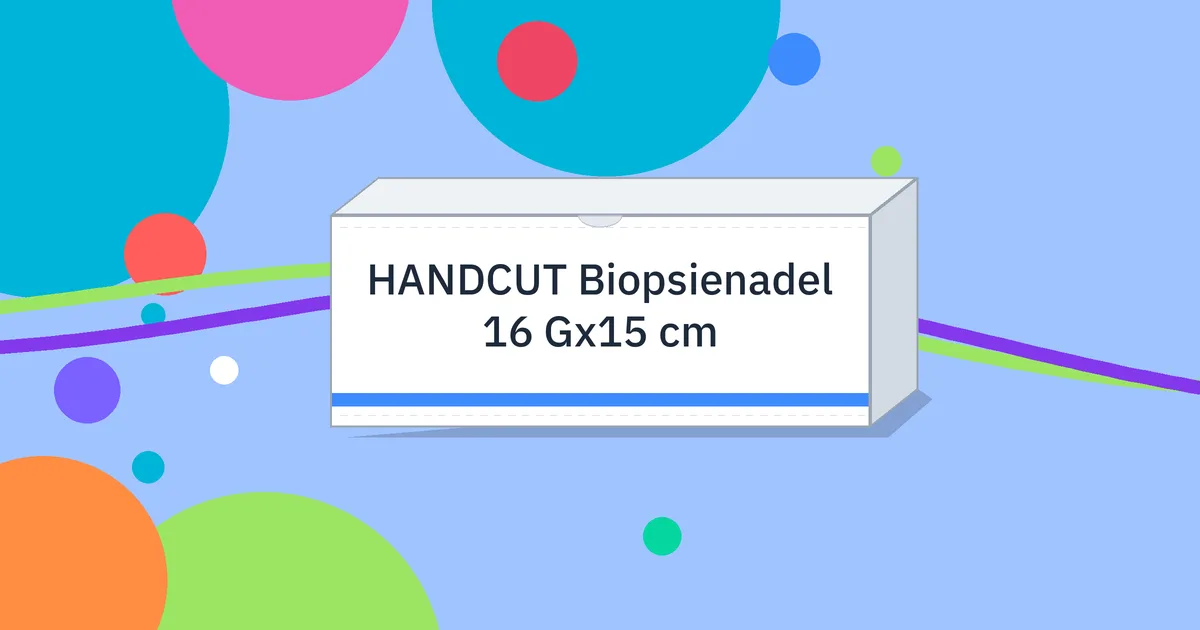Symbolbild: Packung mit der Aufschrift HANDCUT Biopsienadel 16 Gx15 cm (PZN 16921630) – Verfügbarkeit und Bezug in Apotheken in Frankfurt am Main