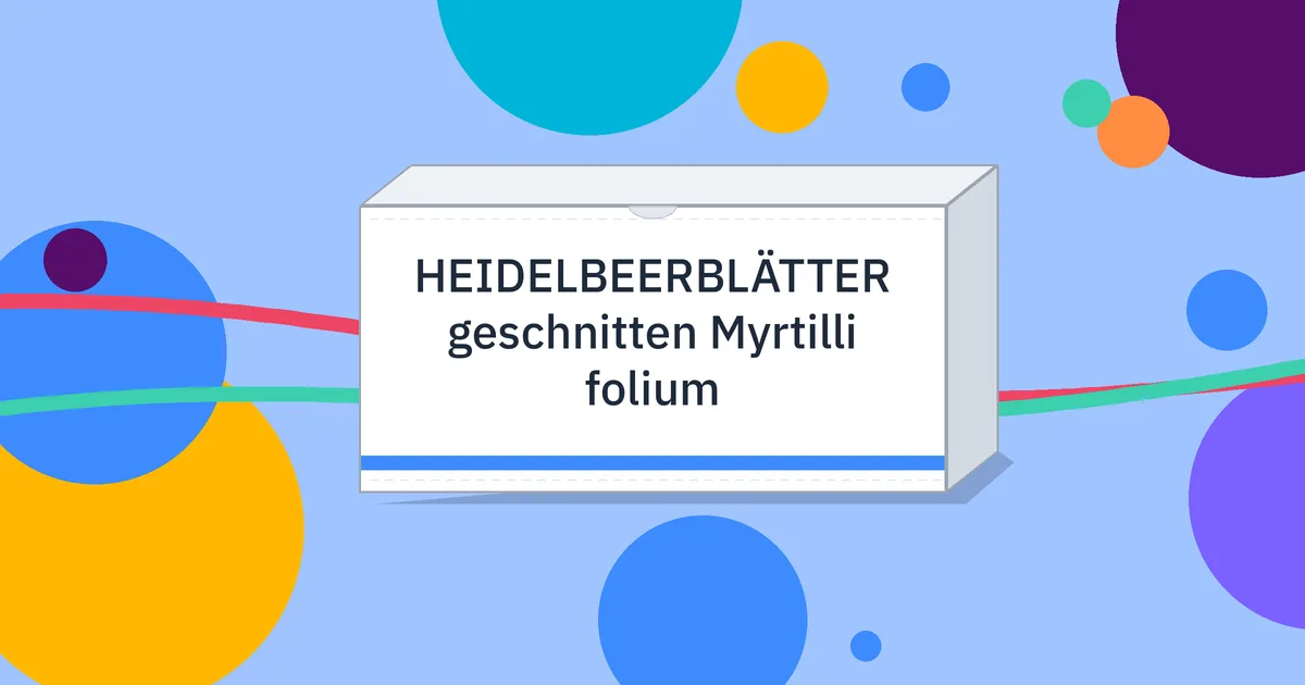Symbolbild: Packung mit der Aufschrift HEIDELBEERBLÄTTER geschnitten Myrtilli folium (PZN 20953630) – Verfügbarkeit und Bezug in Apotheken in Frankfurt am Main