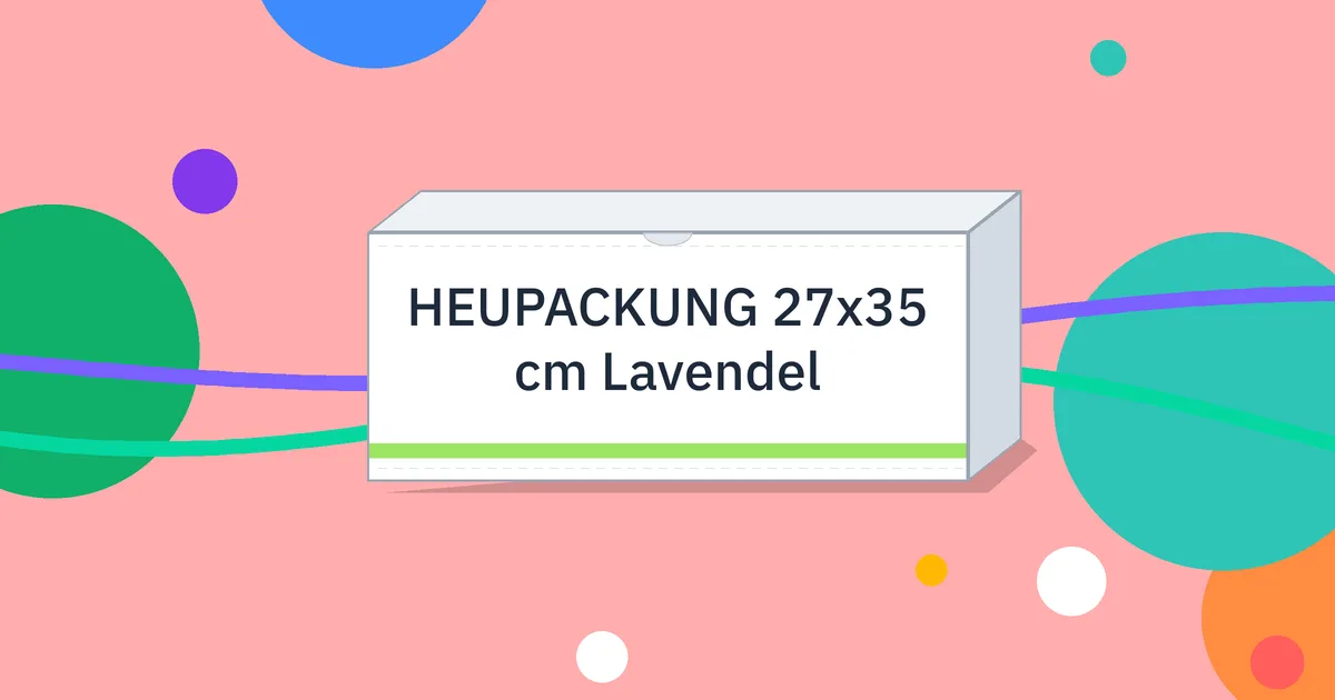 Symbolbild: Packung mit der Aufschrift HEUPACKUNG 27x35 cm Lavendel (PZN 04595763) – Verfügbarkeit und Bezug in Apotheken in Frankfurt am Main