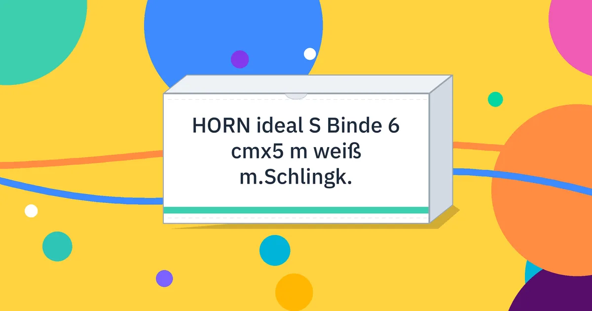 Symbolbild: Packung mit der Aufschrift HORN ideal S Binde 6 cmx5 m weiß m.Schlingk. (PZN 04635592) – Verfügbarkeit und Bezug in Apotheken in Frankfurt am Main