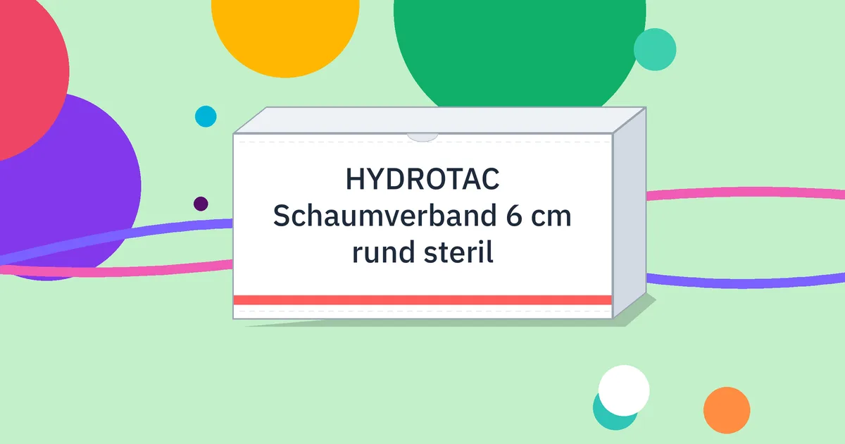 Symbolbild: Packung mit der Aufschrift HYDROTAC Schaumverband 6 cm rund steril (PZN 16596360) – Verfügbarkeit und Bezug in Apotheken in Frankfurt am Main