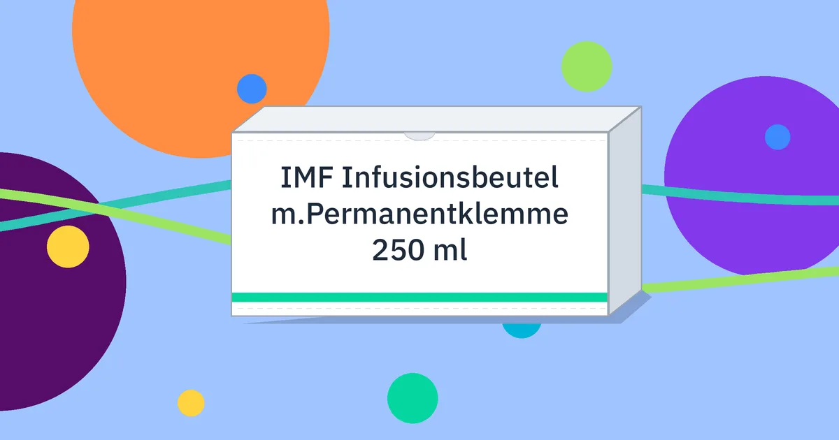 Symbolbild: Packung mit der Aufschrift IMF Infusionsbeutel m.Permanentklemme 250 ml (PZN 11482396) – Verfügbarkeit und Bezug in Apotheken in Frankfurt am Main
