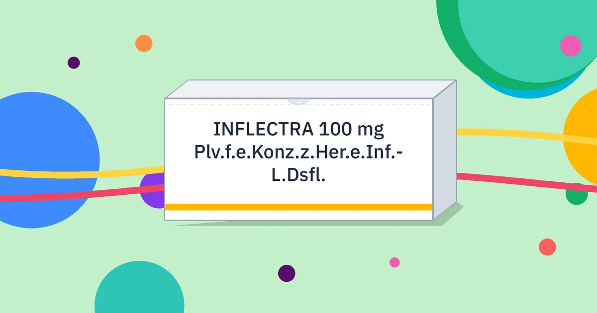 Symbolbild: Packung mit der Aufschrift INFLECTRA 100 mg Plv.f.e.Konz.z.Her.e.Inf.-L.Dsfl. (PZN 13753356) – Verfügbarkeit und Bezug in Apotheken in Frankfurt am Main