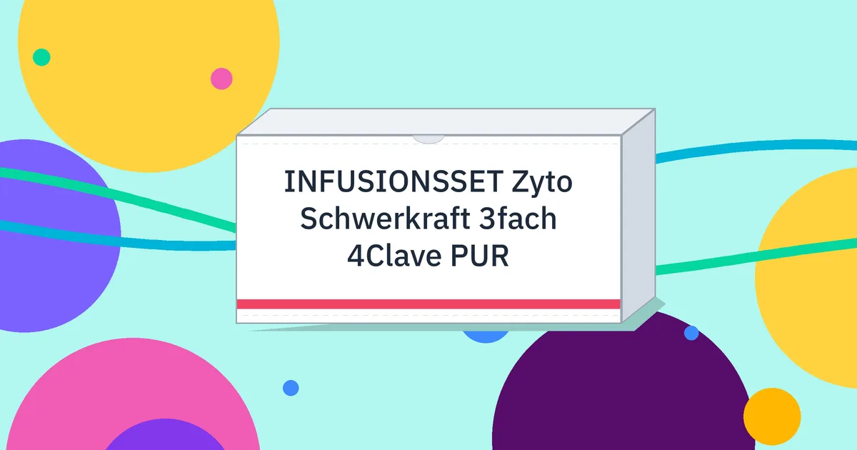 Symbolbild: Packung mit der Aufschrift INFUSIONSSET Zyto Schwerkraft 3fach 4Clave PUR (PZN 06143195) – Verfügbarkeit und Bezug in Apotheken in Frankfurt am Main