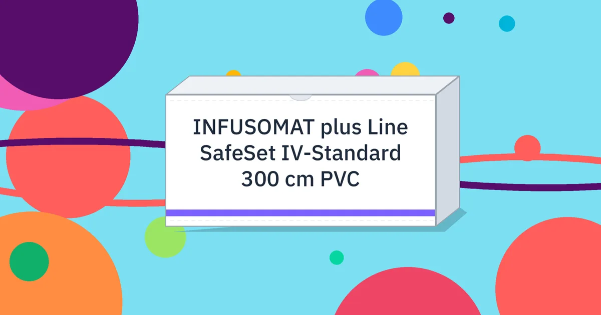 Symbolbild: Packung mit der Aufschrift INFUSOMAT plus Line SafeSet IV-Standard 300 cm PVC (PZN 16233083) – Verfügbarkeit und Bezug in Apotheken in Frankfurt am Main