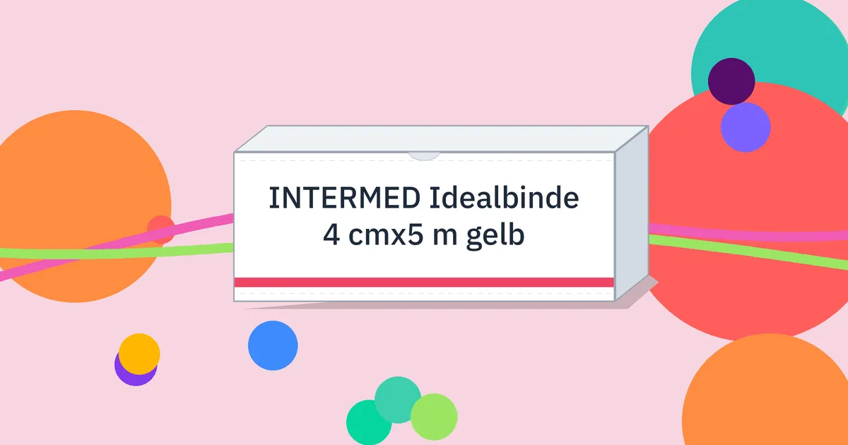 Symbolbild: Packung mit der Aufschrift INTERMED Idealbinde 4 cmx5 m gelb (PZN 00044546) – Verfügbarkeit und Bezug in Apotheken in Frankfurt am Main