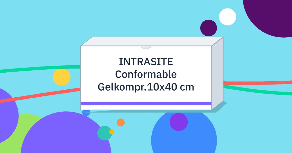Symbolbild: Packung mit der Aufschrift INTRASITE Conformable Gelkompr.10x40 cm (PZN 08653138) – Verfügbarkeit und Bezug in Apotheken in Frankfurt am Main