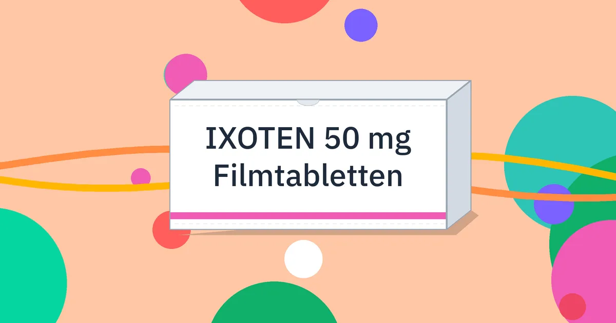 Symbolbild: Packung mit der Aufschrift IXOTEN 50 mg Filmtabletten (PZN 02453390) – Verfügbarkeit und Bezug in Apotheken in Frankfurt am Main