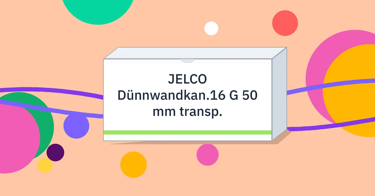 Symbolbild: Packung mit der Aufschrift JELCO Dünnwandkan.16 G 50 mm transp. (PZN 00912511) – Verfügbarkeit und Bezug in Apotheken in Frankfurt am Main