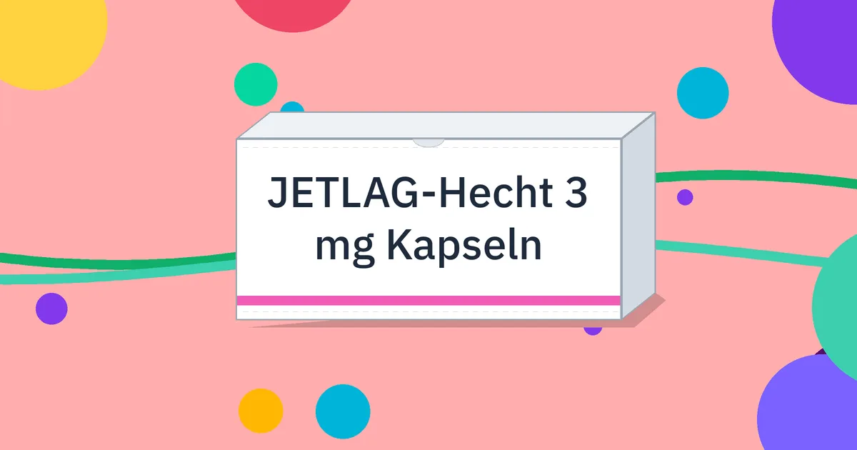 Symbolbild: Packung mit der Aufschrift JETLAG-Hecht 3 mg Kapseln (PZN 08882471) – Verfügbarkeit und Bezug in Apotheken in Frankfurt am Main