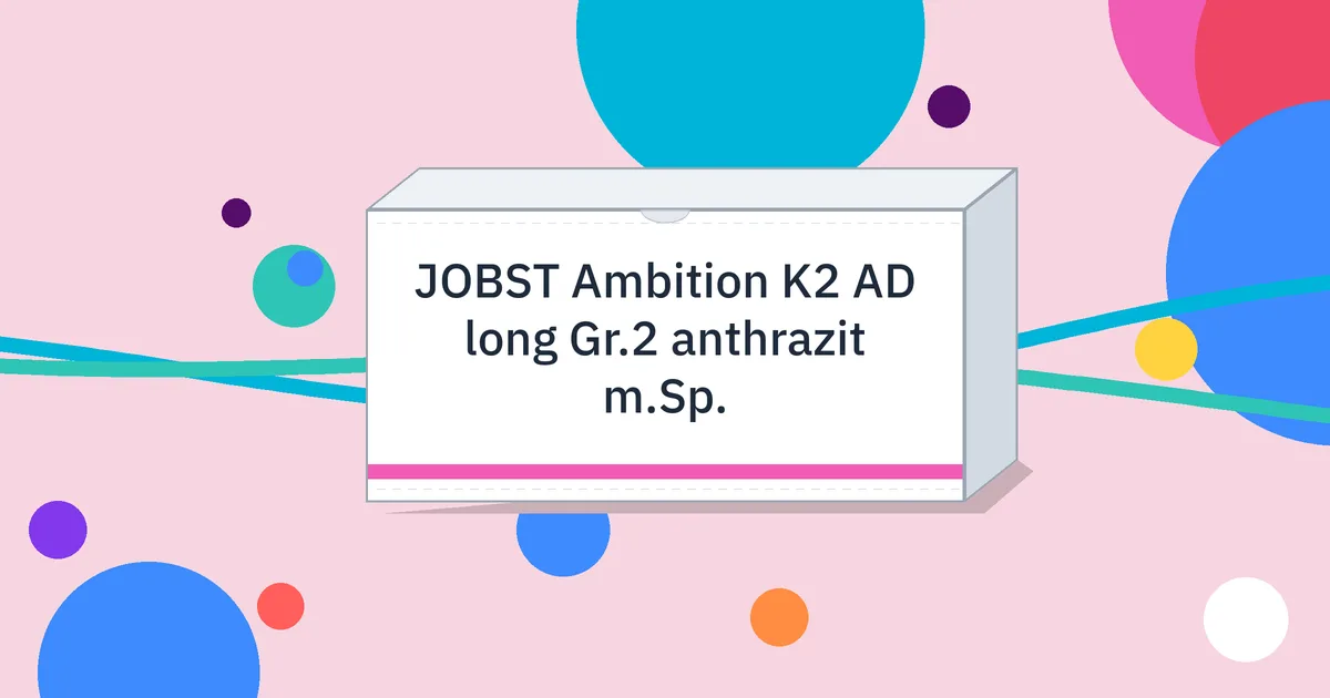 Symbolbild: Packung mit der Aufschrift JOBST Ambition K2 AD long Gr.2 anthrazit m.Sp. (PZN 11020460) – Verfügbarkeit und Bezug in Apotheken in Frankfurt am Main