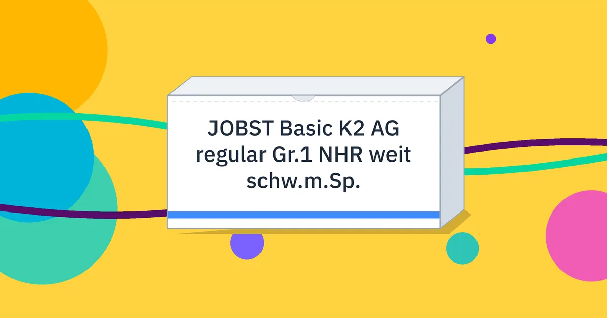 Symbolbild: Packung mit der Aufschrift JOBST Basic K2 AG regular Gr.1 NHR weit schw.m.Sp. (PZN 15311786) – Verfügbarkeit und Bezug in Apotheken in Frankfurt am Main