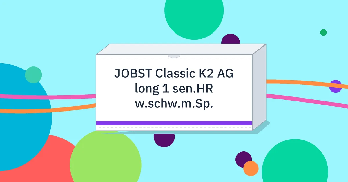 Symbolbild: Packung mit der Aufschrift JOBST Classic K2 AG long 1 sen.HR w.schw.m.Sp. (PZN 17959801) – Verfügbarkeit und Bezug in Apotheken in Frankfurt am Main