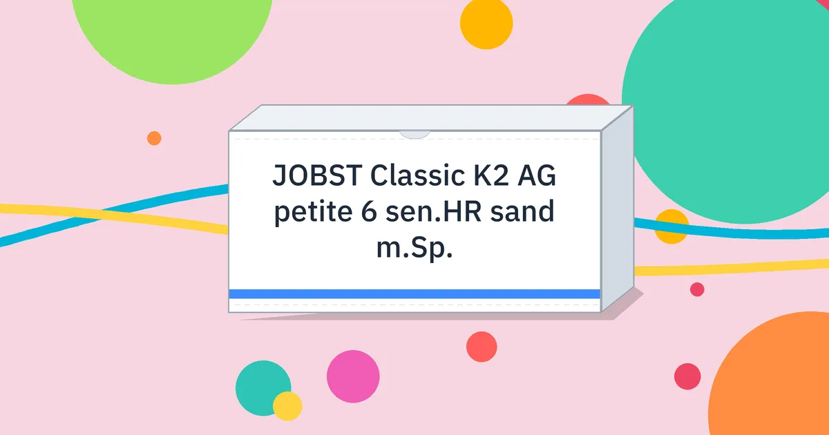 Symbolbild: Packung mit der Aufschrift JOBST Classic K2 AG petite 6 sen.HR sand m.Sp. (PZN 17961577) – Verfügbarkeit und Bezug in Apotheken in Frankfurt am Main