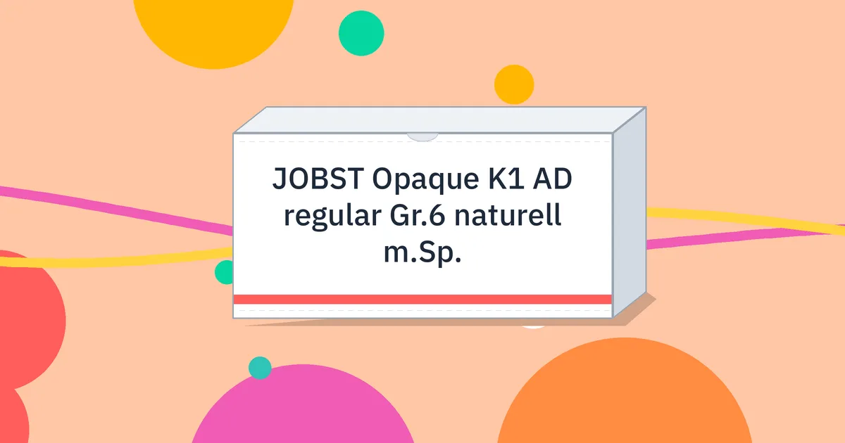 Symbolbild: Packung mit der Aufschrift JOBST Opaque K1 AD regular Gr.6 naturell m.Sp. (PZN 13081514) – Verfügbarkeit und Bezug in Apotheken in Frankfurt am Main