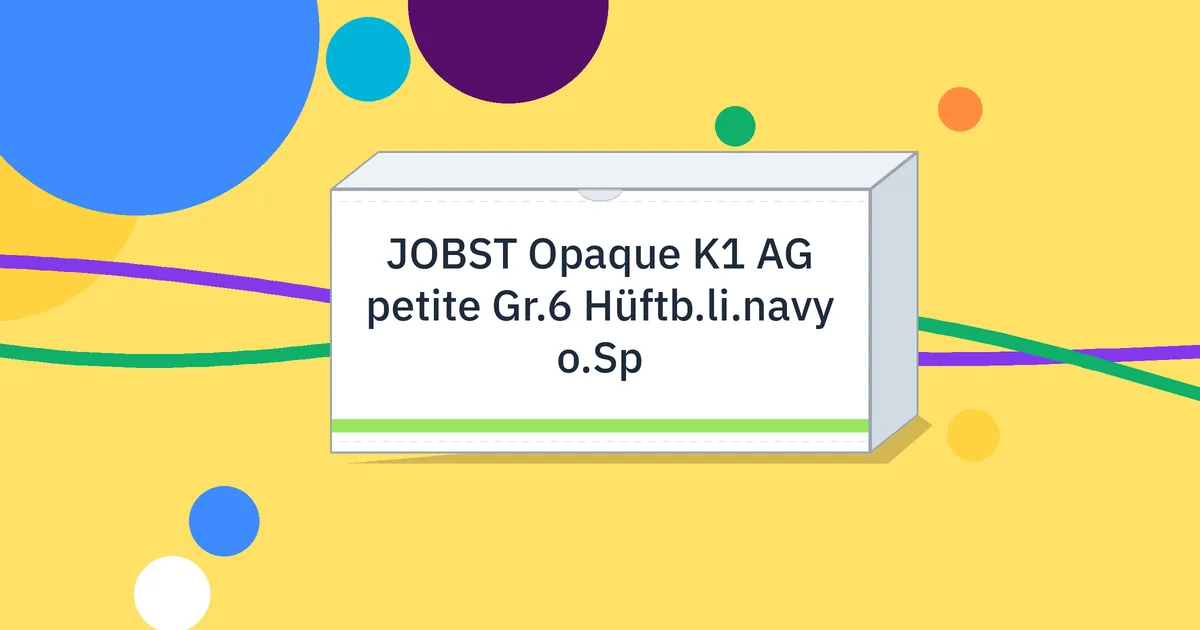 Symbolbild: Packung mit der Aufschrift JOBST Opaque K1 AG petite Gr.6 Hüftb.li.navy o.Sp (PZN 13098006) – Verfügbarkeit und Bezug in Apotheken in Frankfurt am Main